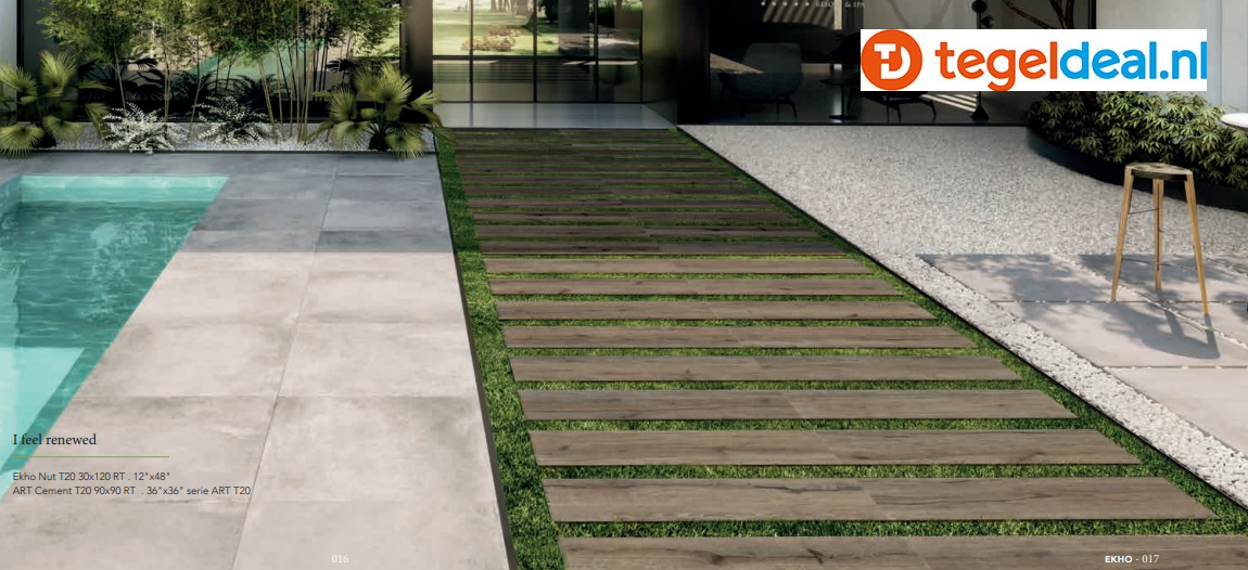 Houtlook terrastegels Supergres Ekho Nut, 30 x 120 x 2 cm: geïnspireerd op tinten van natuurlijk ...